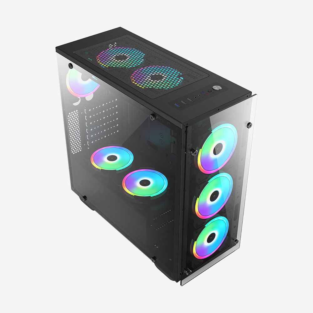 Double side glass PC Gaming computer case with Power Supply SX-6912 ...