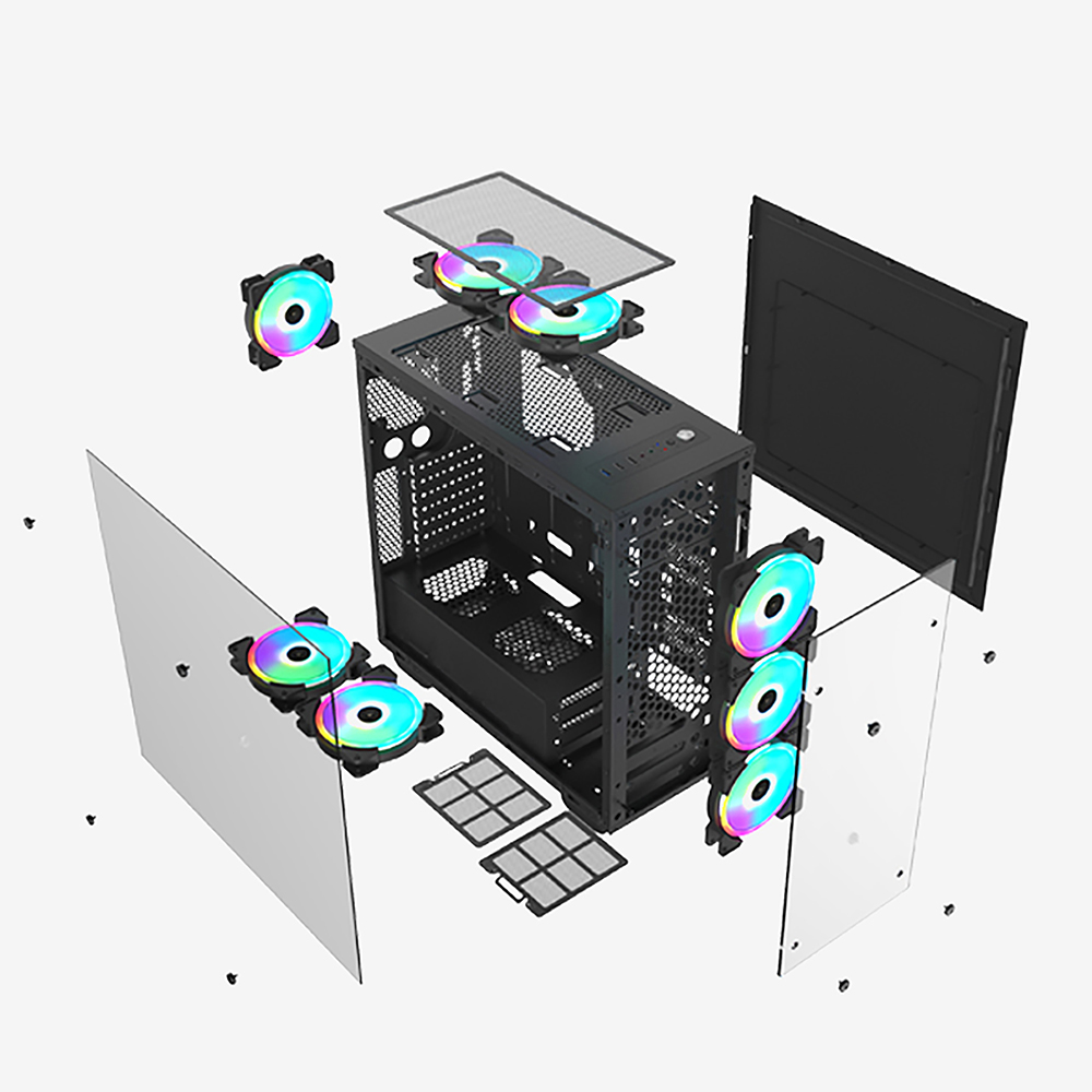 Double side glass PC Gaming computer case with Power Supply SX-6912 ...