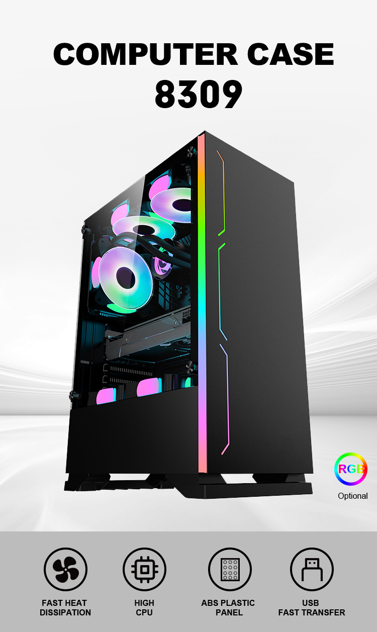 atx pc plastic desktop front panel lcd with power supply cooler RGB ...