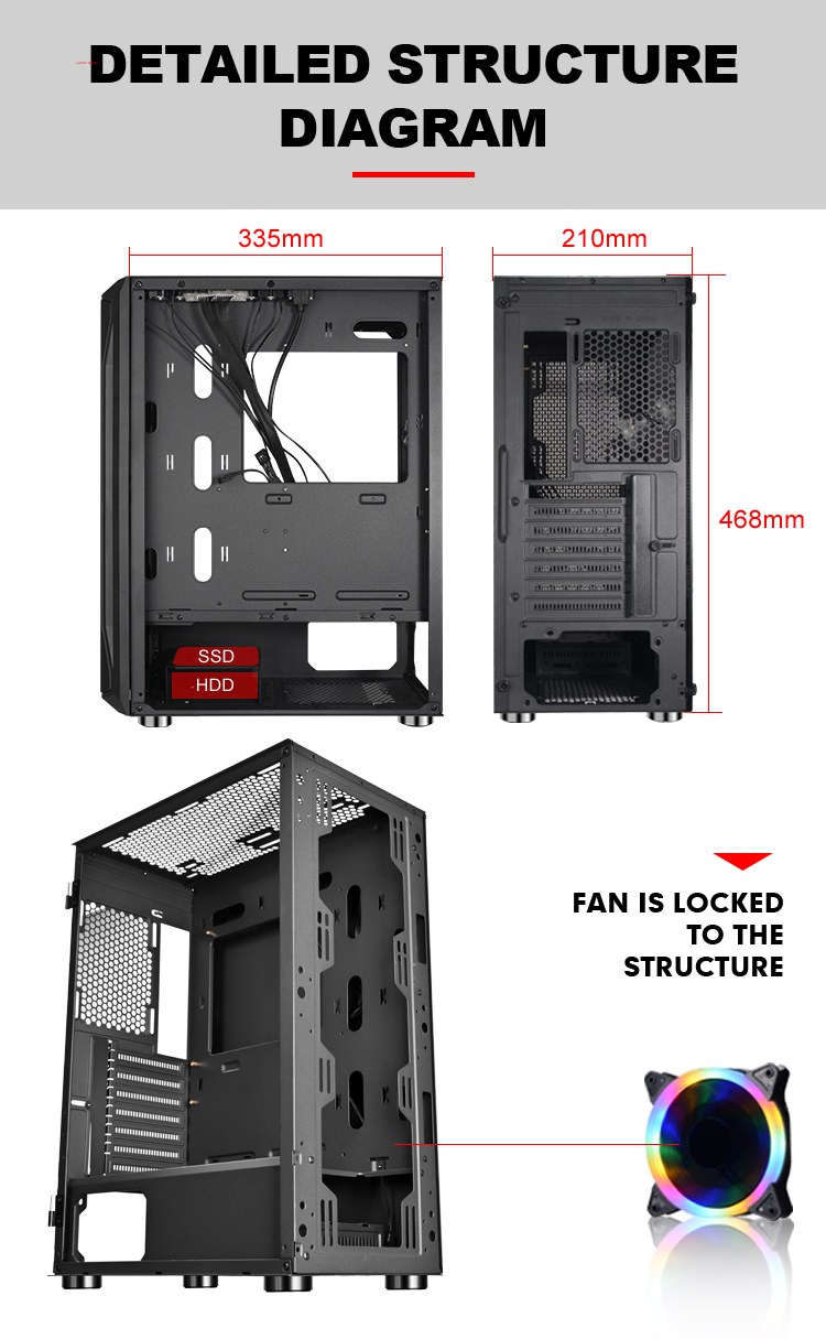 wholesale custom glass btx plexiglass with fan led mid tower gaming ...