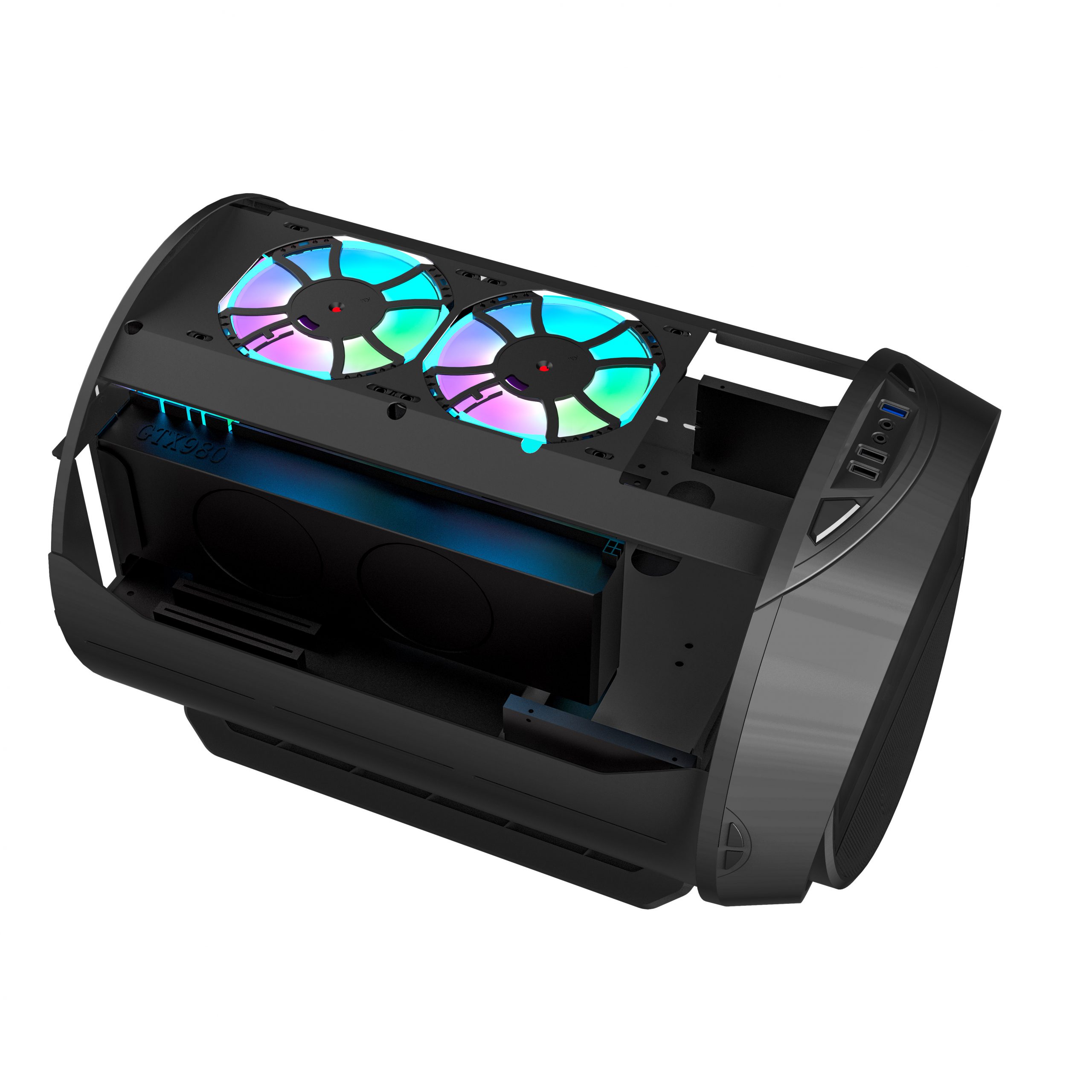 deluxe itx mid tower table with power supply transparent colourful RGB ...