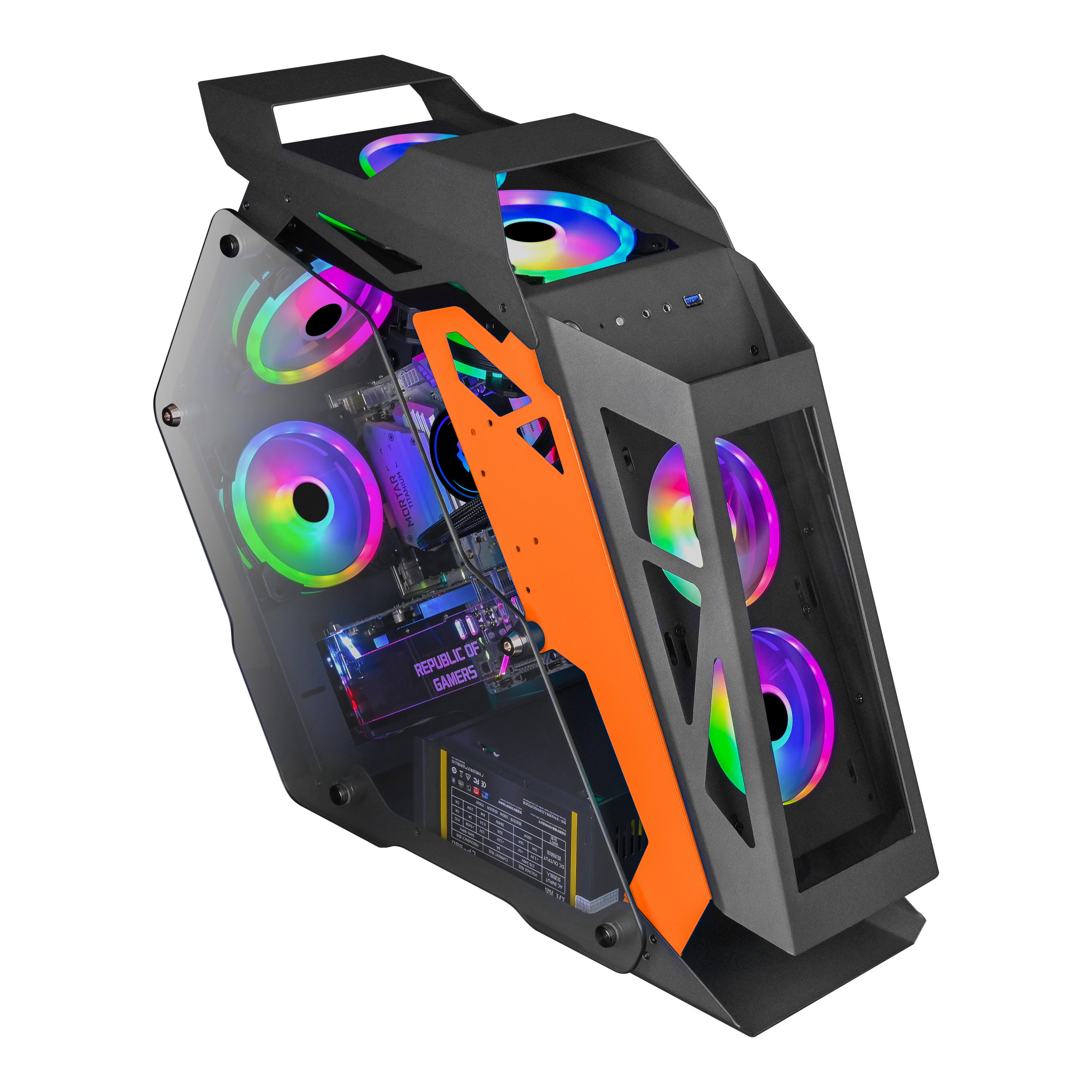 irregular shape custom Tempered glass side panel with RGB fan display ...