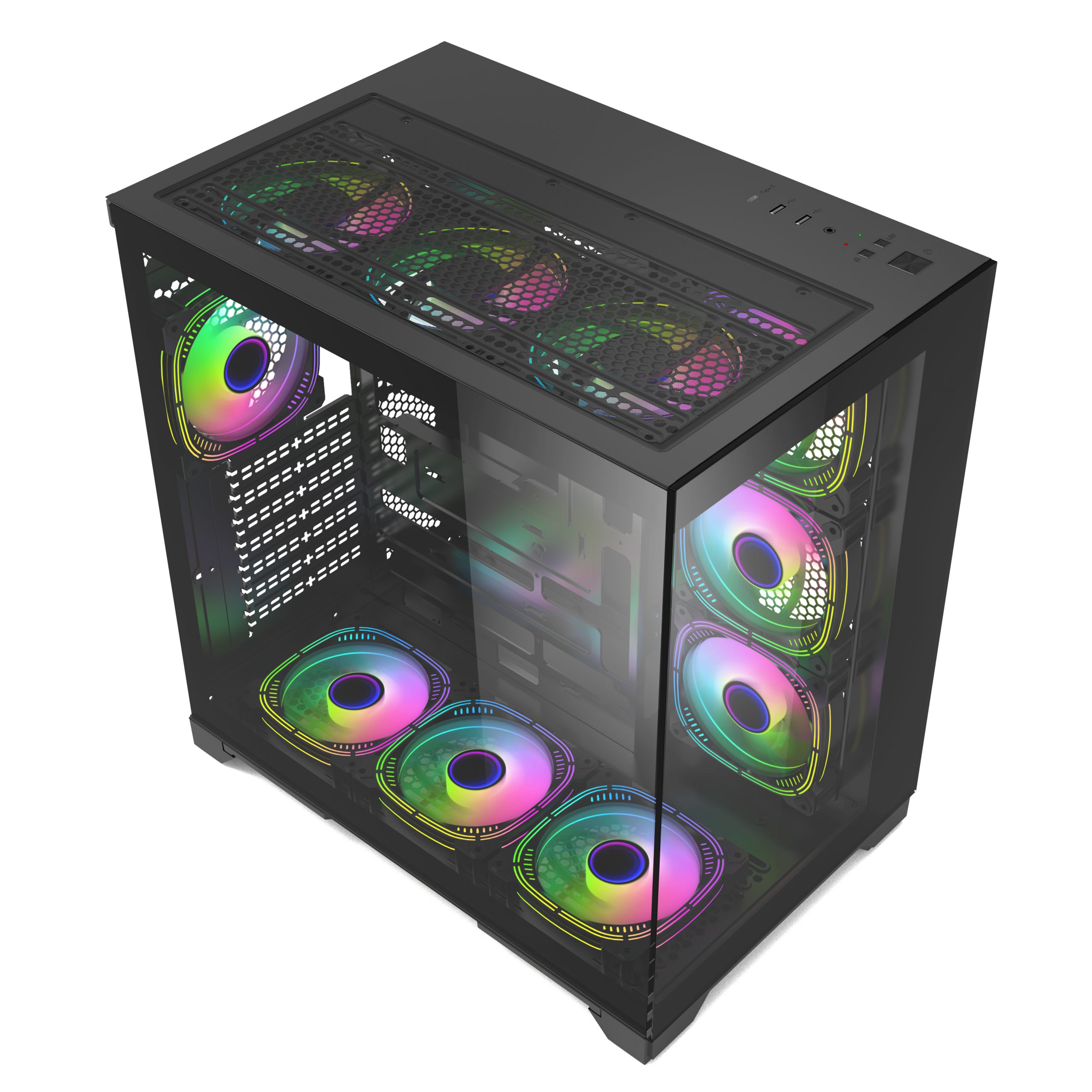 deluxe full towers desktop Panoramic tempered glass white pc casing cpu ...